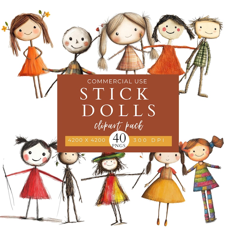 Stick Dolls Clip Art Pack, Commercial Use, Graphics, Doll Illustrations ...