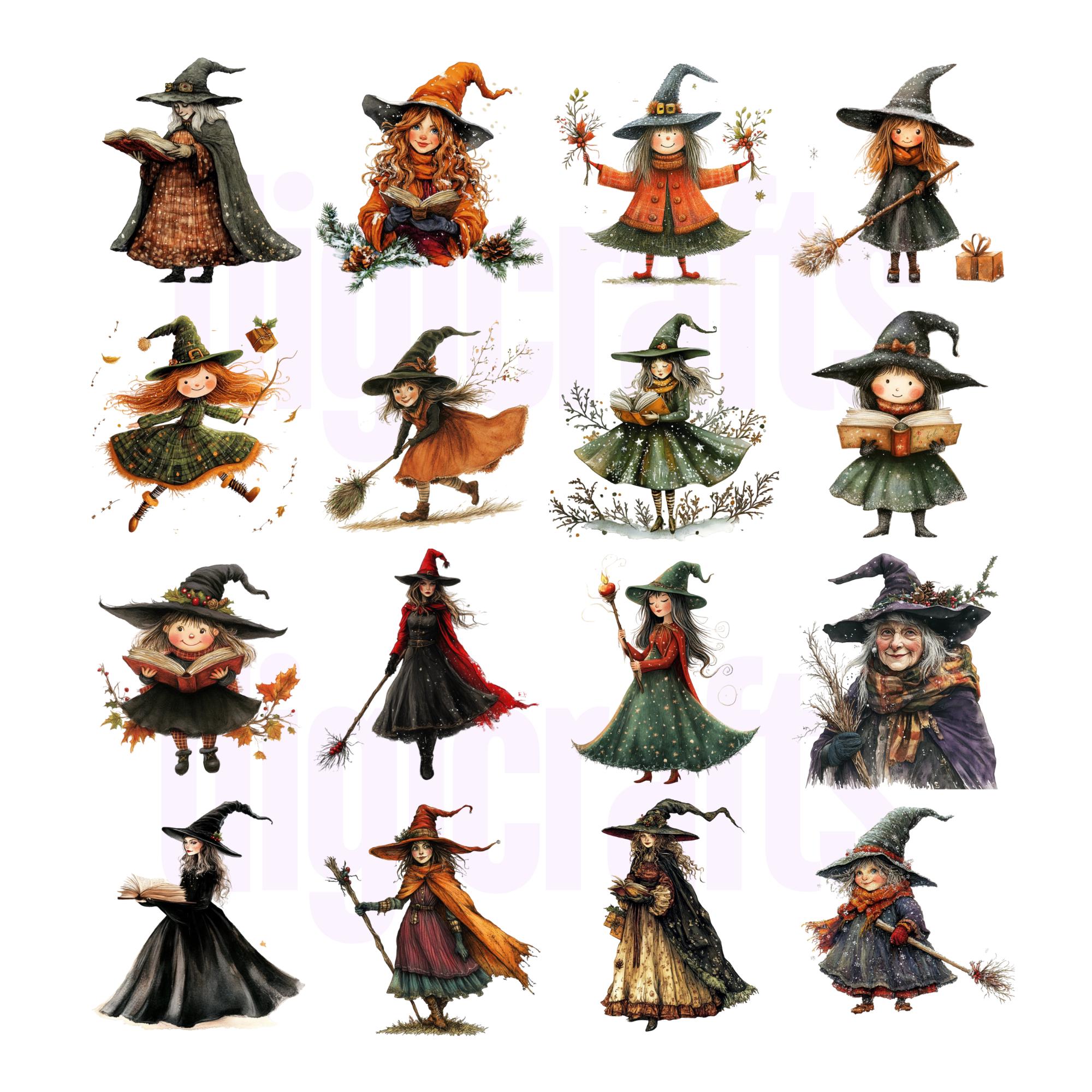 Christmas Witches Clip Art Pack, Commercial Use, Spooky, Scrapbook ...