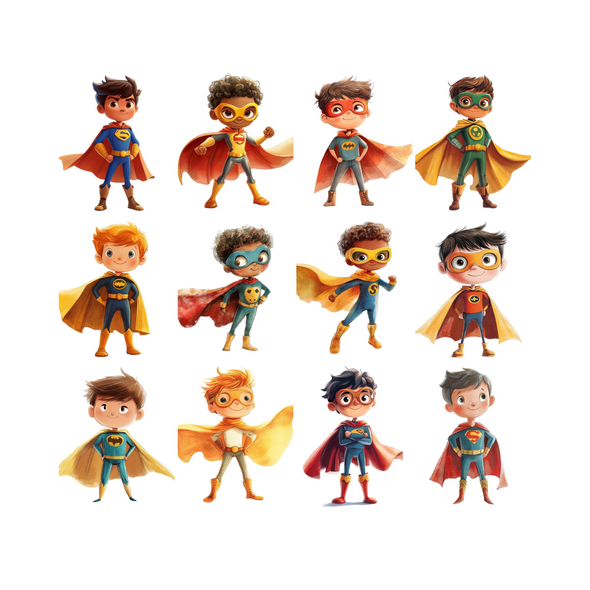 Superhero Kids Clip Art: 36 Playful PNG Illustrations (commercial Use ...
