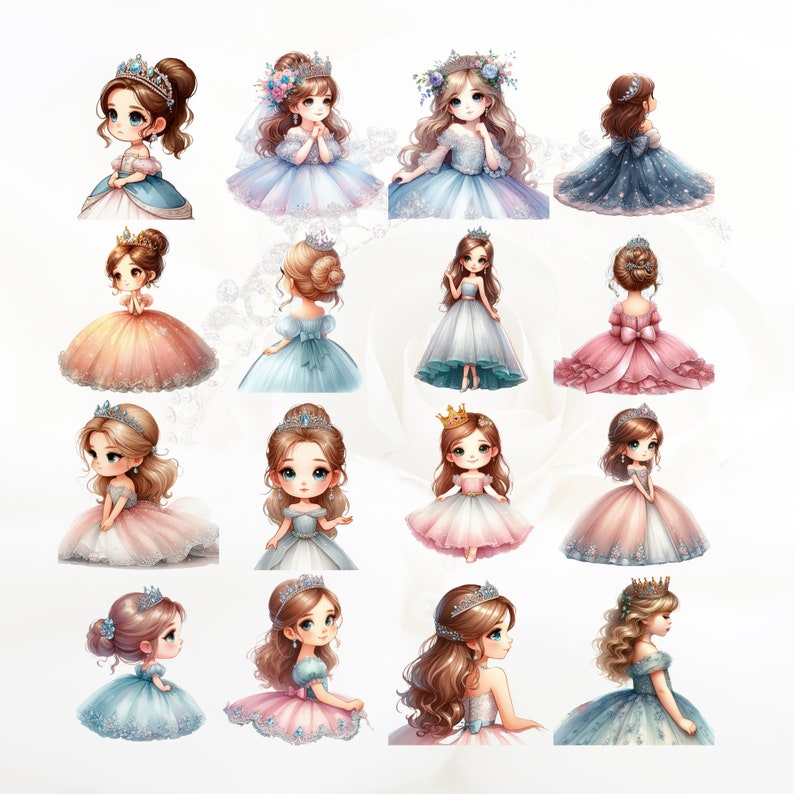 Little Princesses Clip Art Pack, Commercial Use, Fairy-tale Princess ...