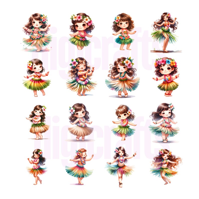 Little Hula Dancers Clip Art Pack, Commercial Use, Hawaiian Hula ...