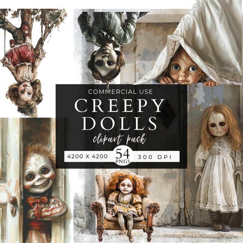 Creepy Dolls Clip Art Pack, Halloween Clipart, Commercial Use, PNG ...