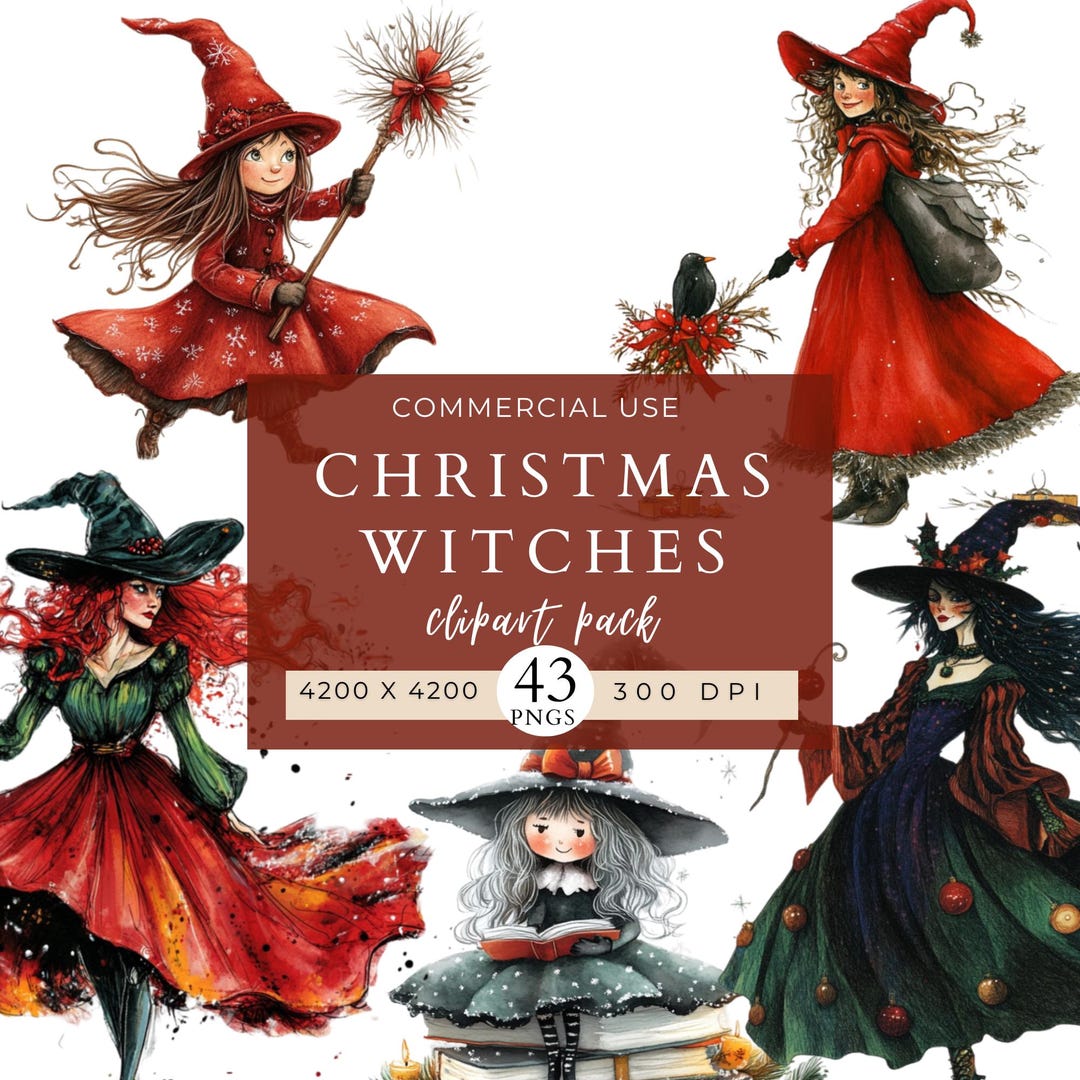 Christmas Witches Clip Art Pack, Commercial Use, Spooky, Scrapbook ...