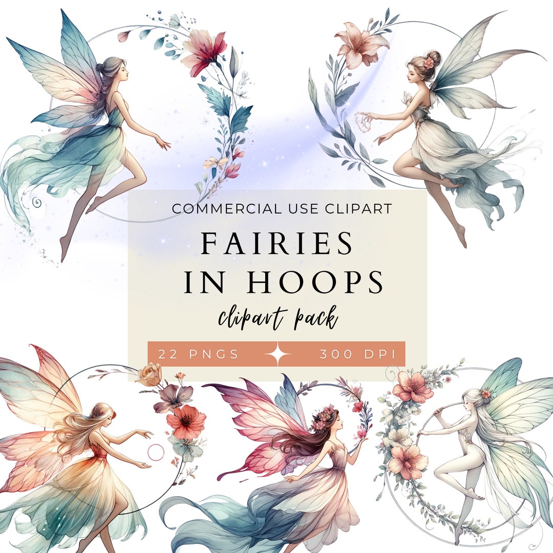 Fairy in Hoop Clip Art Bundle: Watercolor PNG Images (commercial Use ...
