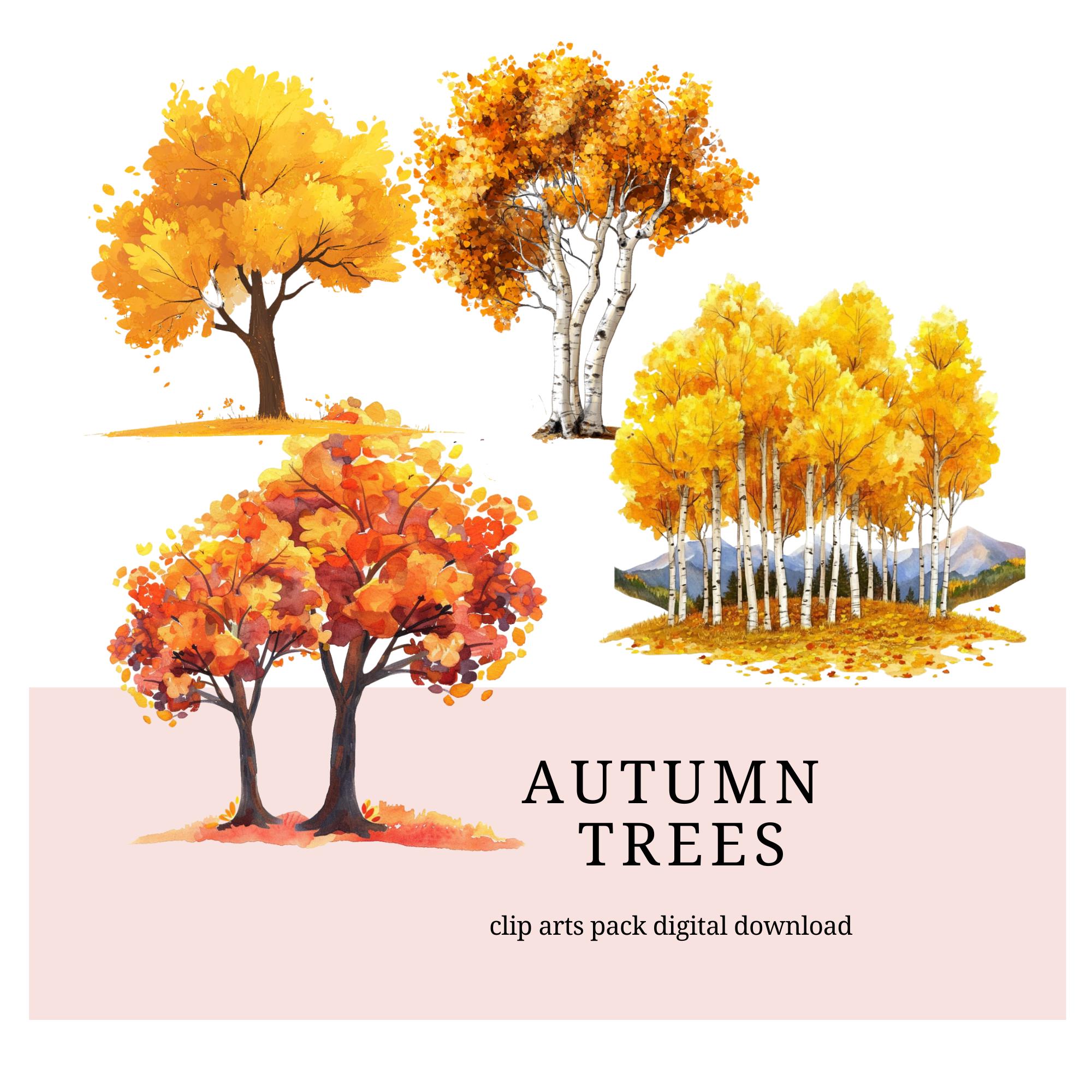 Autumn Trees Clip Art Pack, Commercial Use, Fall Designs, Autumn ...