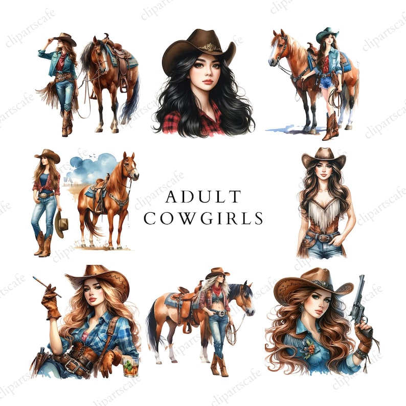 Adult Cowgirls Clip Art Pack, Commercial Use, Western Crafts, Country ...