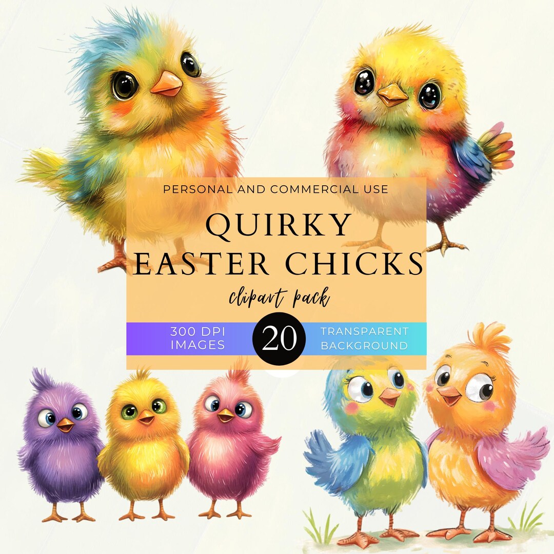 Quirky Easter Chicks Clip Art Pack, Commercial Use, Watercolor, Funny ...