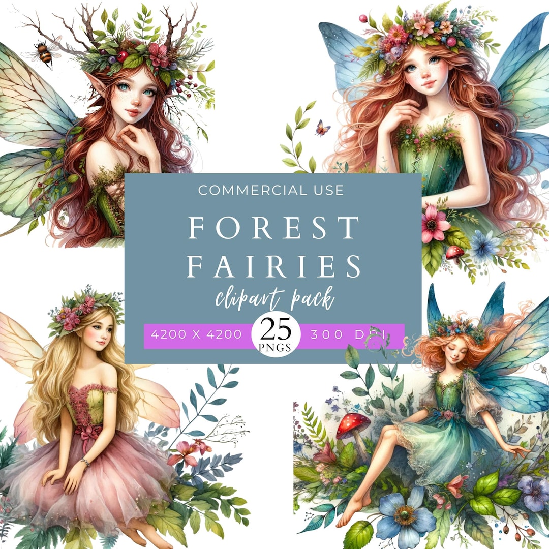 Forest Fairies Clip Art: 25 PNG Illustrations, Commercial Use - Etsy