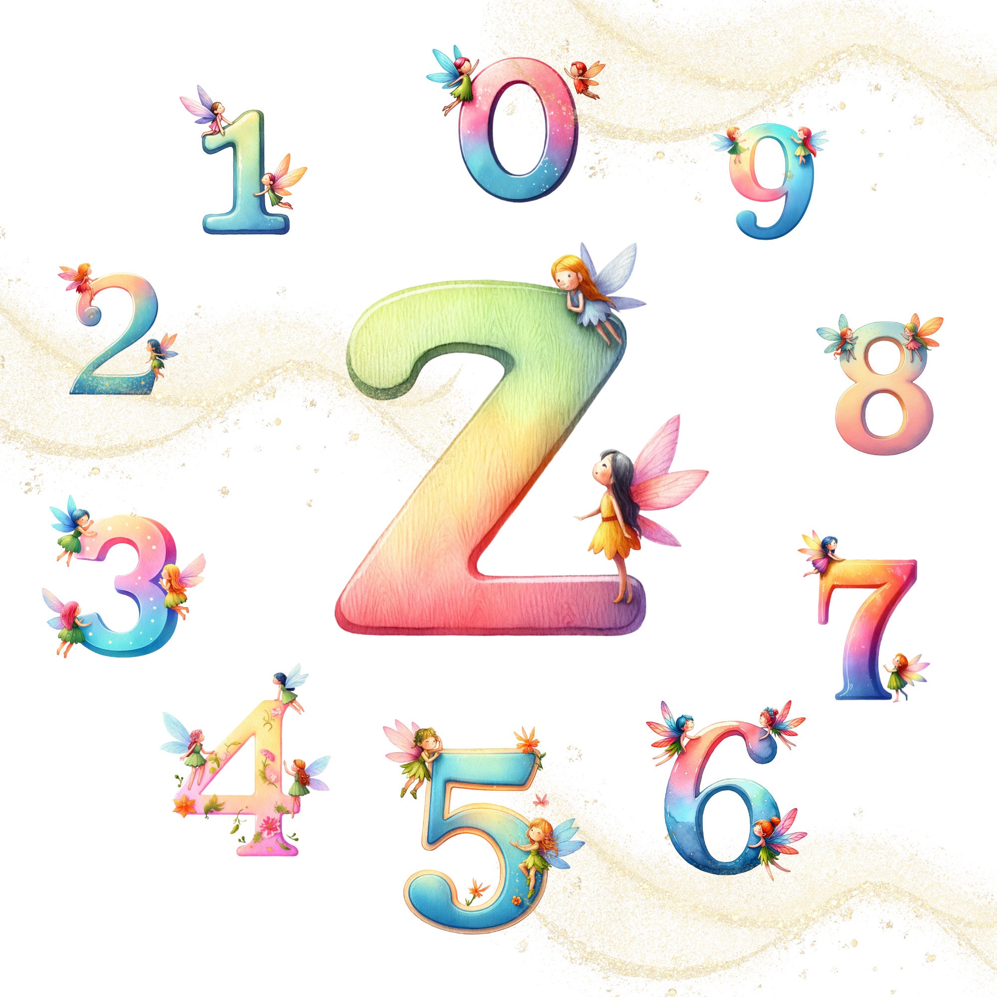 Fairy Alphabet and Numbers PNG, Watercolor, Clip Arts for Commercial ...