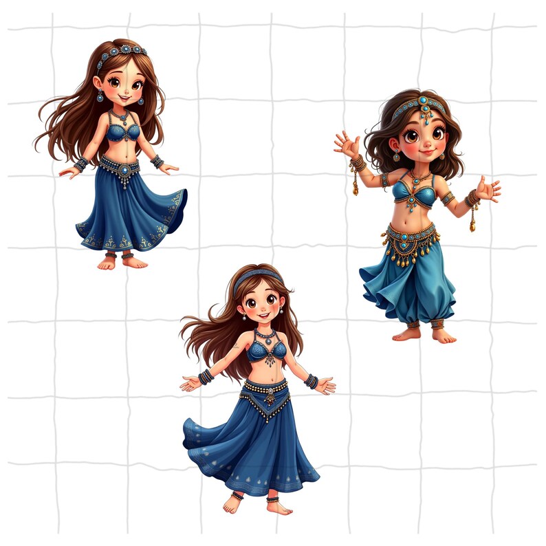 Belly Dancer Clipart: Navy Blue & Gold PNG Graphics (commercial Use ...