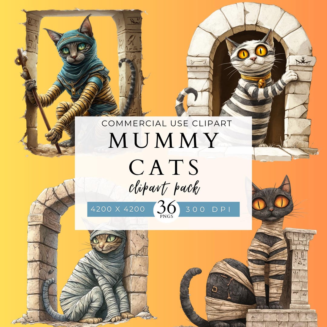 Mummy Cats Clip Art: 36 Halloween PNG Illustrations (commercial Use) - Etsy