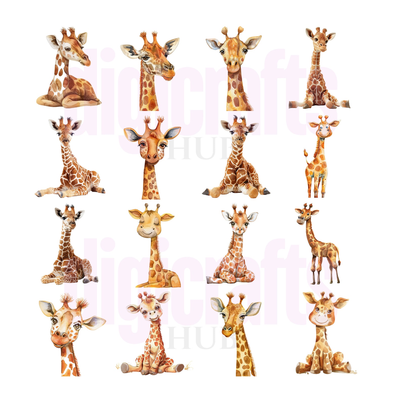 Cute Giraffes Clip Art Pack, Commercial Use, Safari Animals, Baby ...