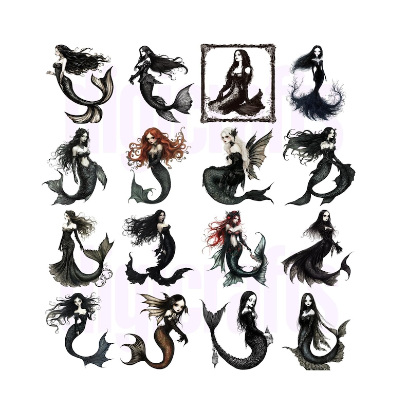 Gothic Mermaids Clip Art: Spooky PNG Graphics (commercial Use) - Etsy