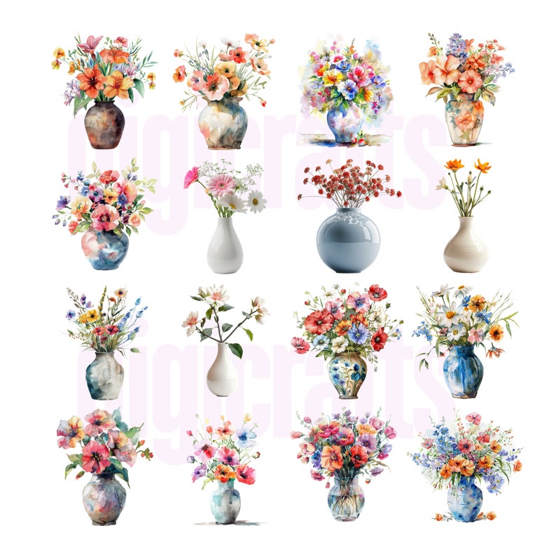 Flower Vases Clip Art Pack, Commercial Use, Floral Arrangements ...