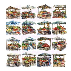Farmer’s Market Stalls Clip Art Pack, Commercial Use, Market Scenes ...