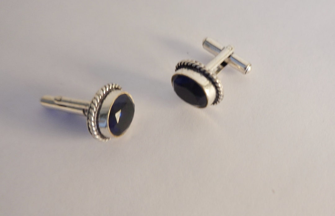 Vintage Cufflinks, Sterling Silver Black Topaz Cuff Links, Men's Gift ...