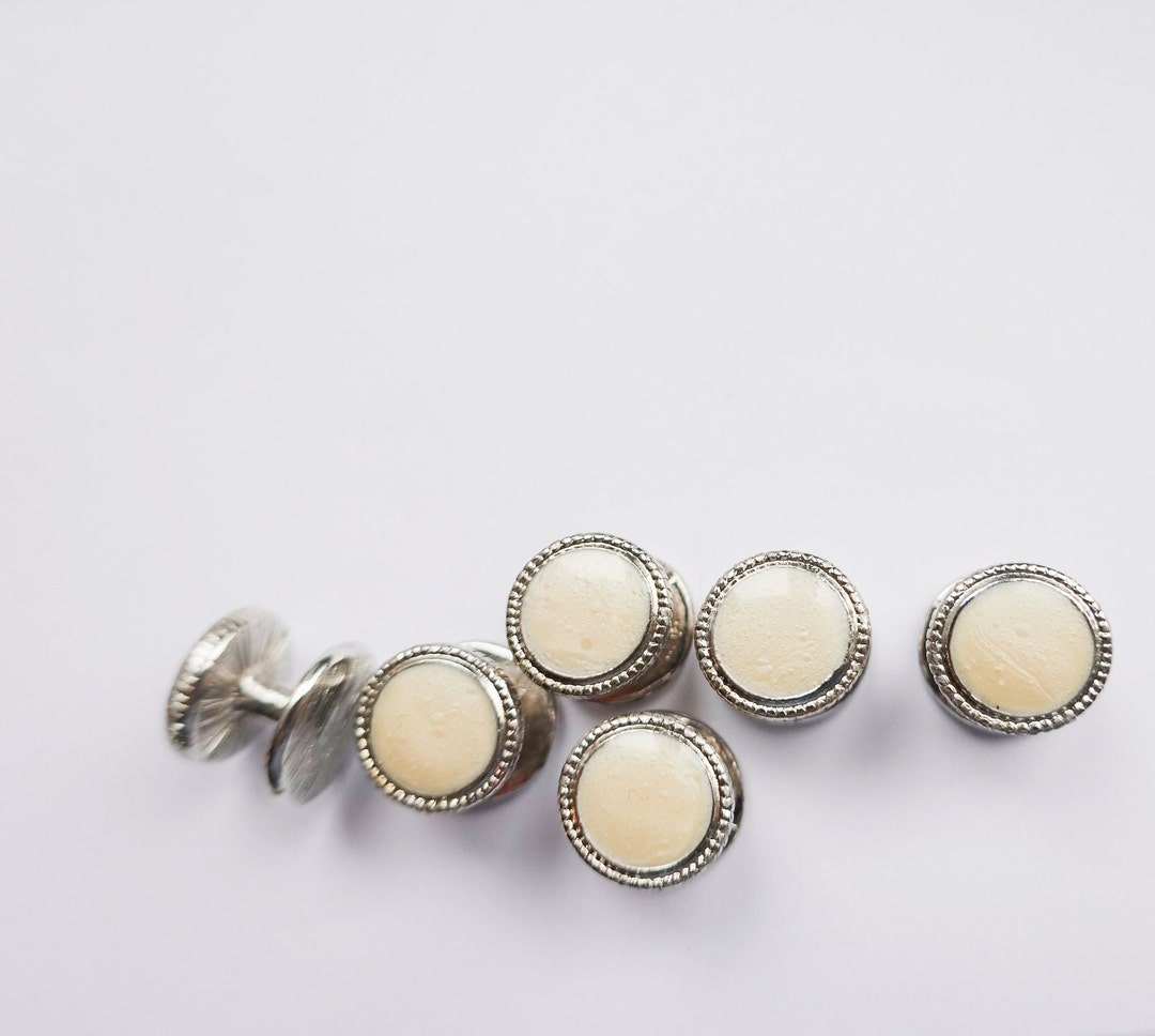 Tuxedo Shirt Button Studs - Set of 6 - off White Enamel Tuxedo Shirt ...