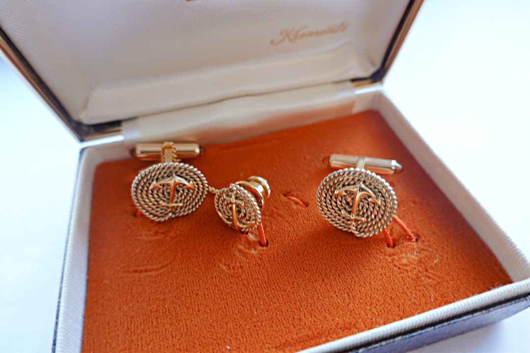 Anchor Rope Gold Filled Cufflinks Krementz Nautical Cuff Links Wedding ...