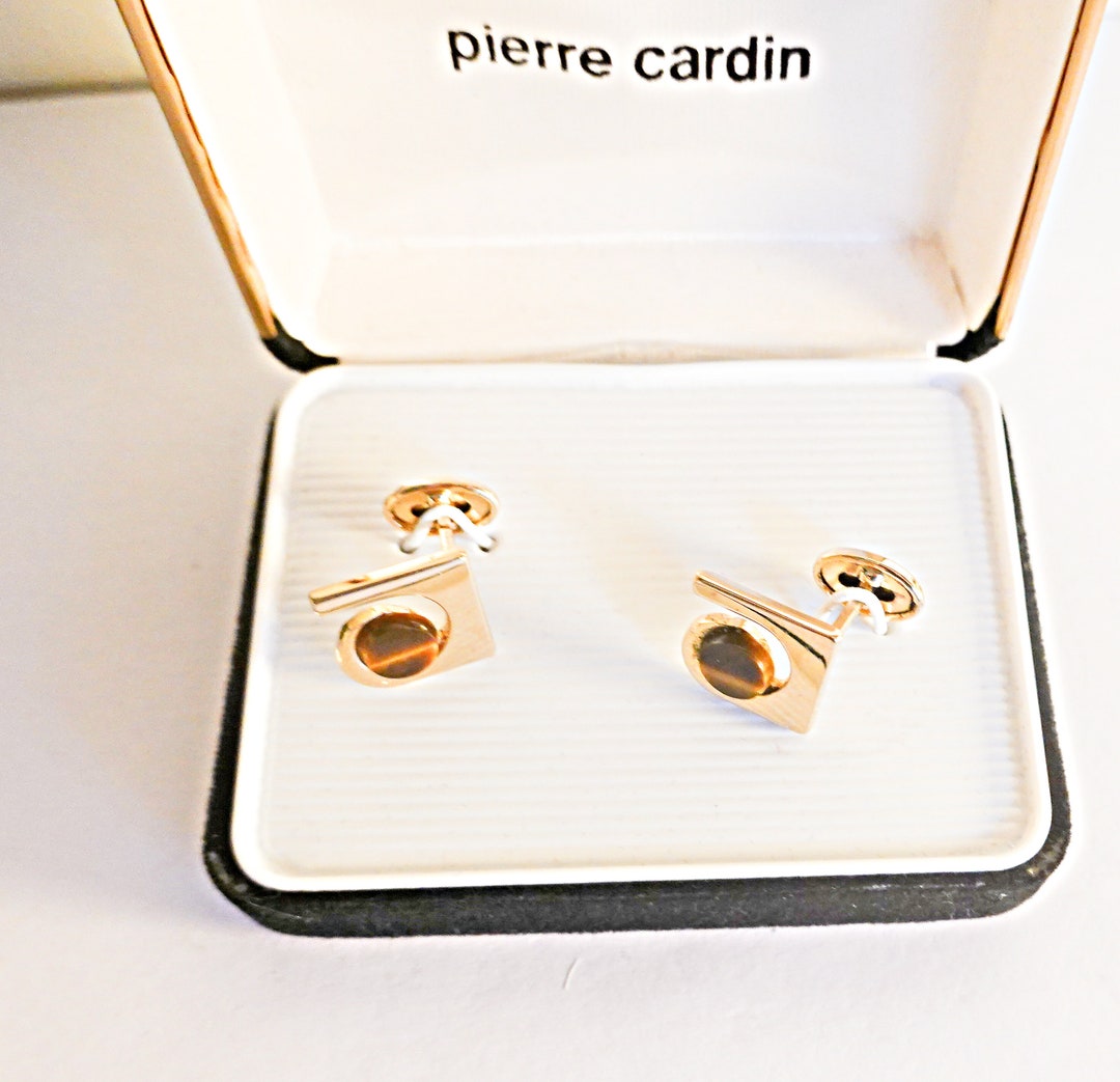 Pierre Cardin Logo Cufflinks- 80s Vintage - Tiger's Eye Gemstone ...