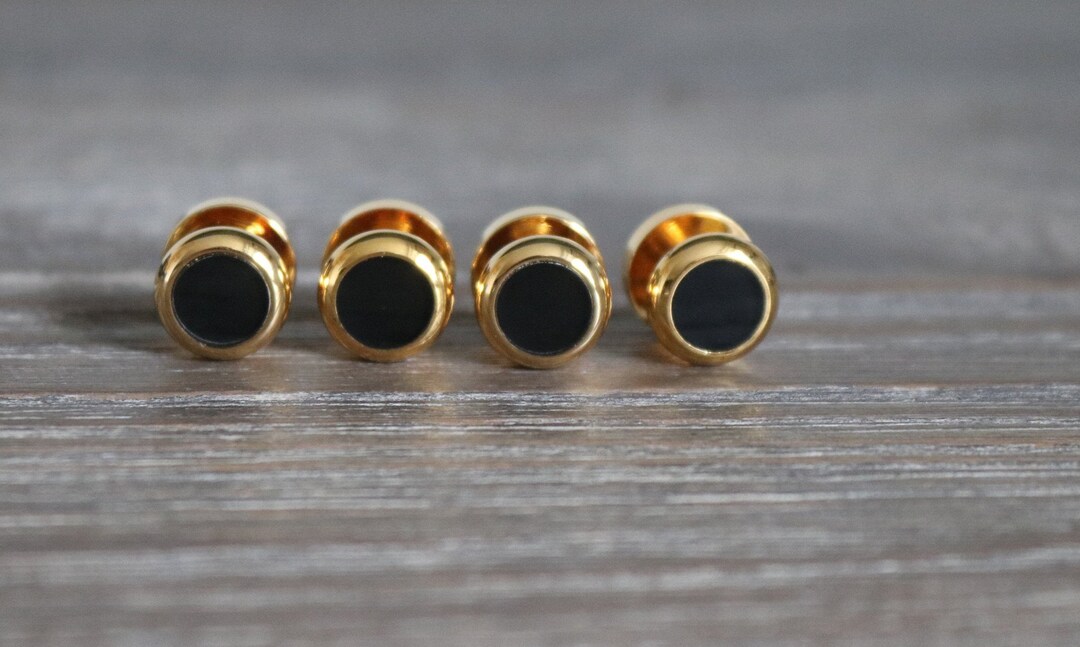 Vintage Black Tuxedo Shirt Studs, Studs, Black Onyx Tuxedo Studs, 4 ...