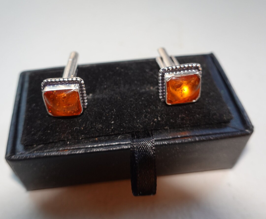 Amber and Sterling Silver 925 Cufflinks - Etsy