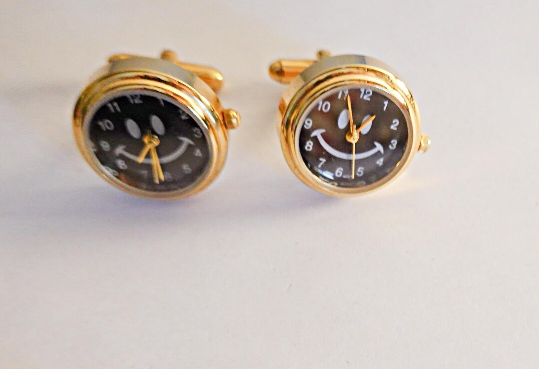 Smiley Face Clock Cufflinks, Vintage Watch Cufflinks, Vintage Smiley ...