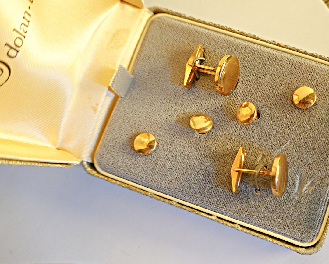 Vintage Tuxedo Cuff Links Shirt Studs, Yellow 14K Gold Filled Cufflink ...