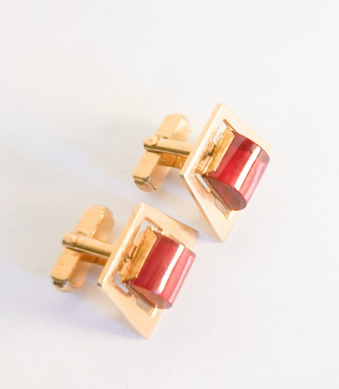 Vintage Garnet Glass Cufflinks Red Stone Mid Century Jewelry Cuff Links ...