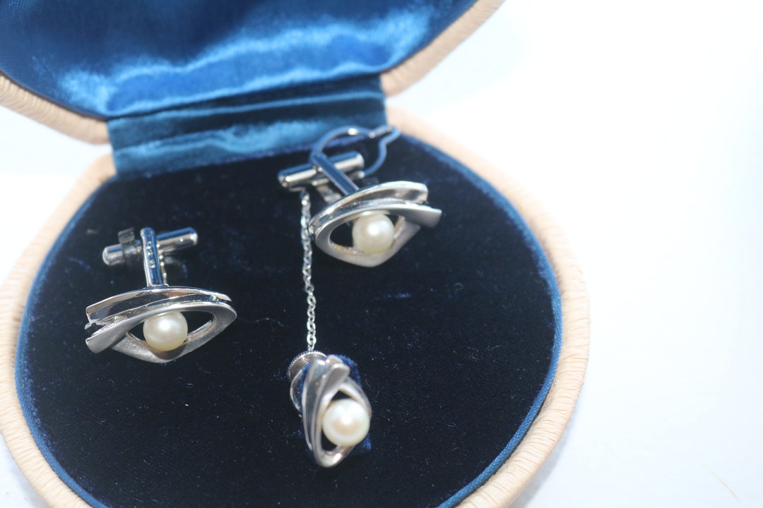 Vintage Cufflinks, Sterling White Pearl Cufflinks Tie Tack, Vintage ...