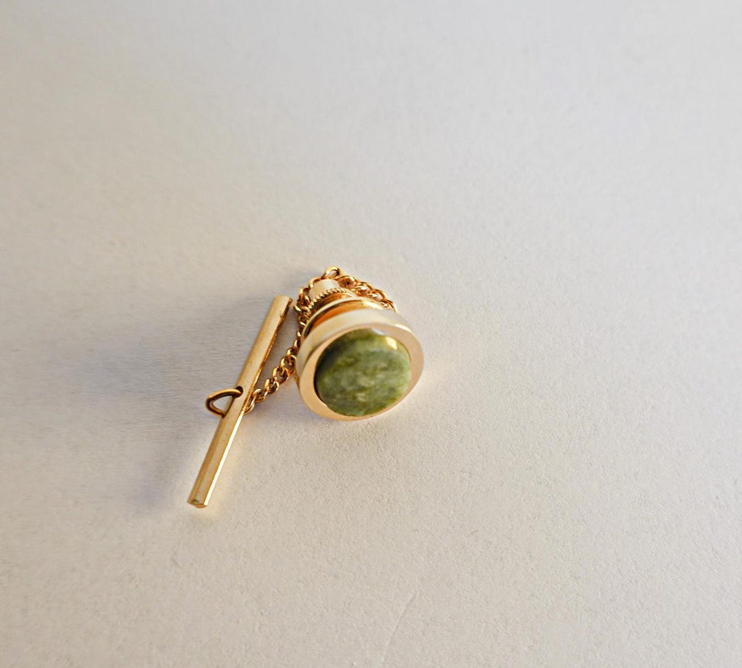 Vintage Tie Pin, Tie Tack, Green Jade Tie Pin,, Vintage Man's Gift ...