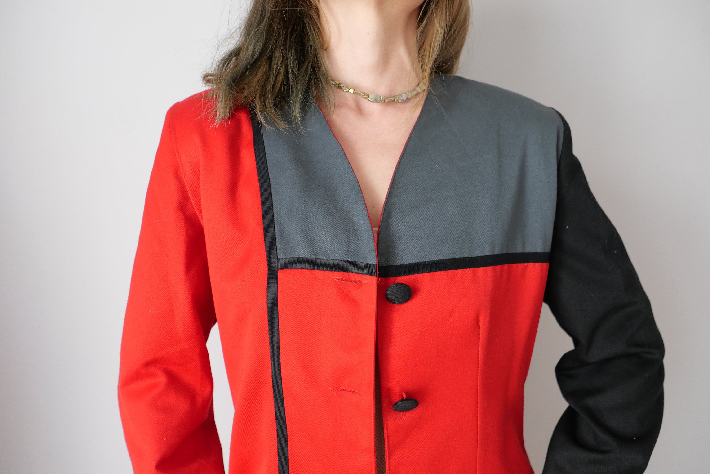 Vintage Colour Block Red Black Grey YSL Style Blazer 80s With Shoulder ...