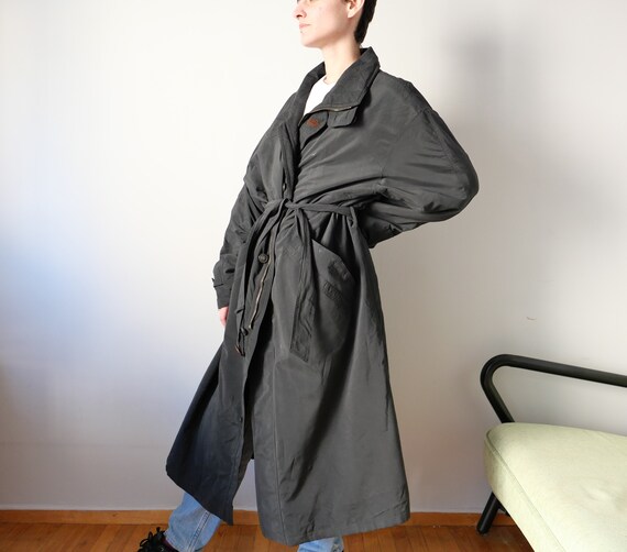 Vintage long black parka coat basic solid piece with … - Gem