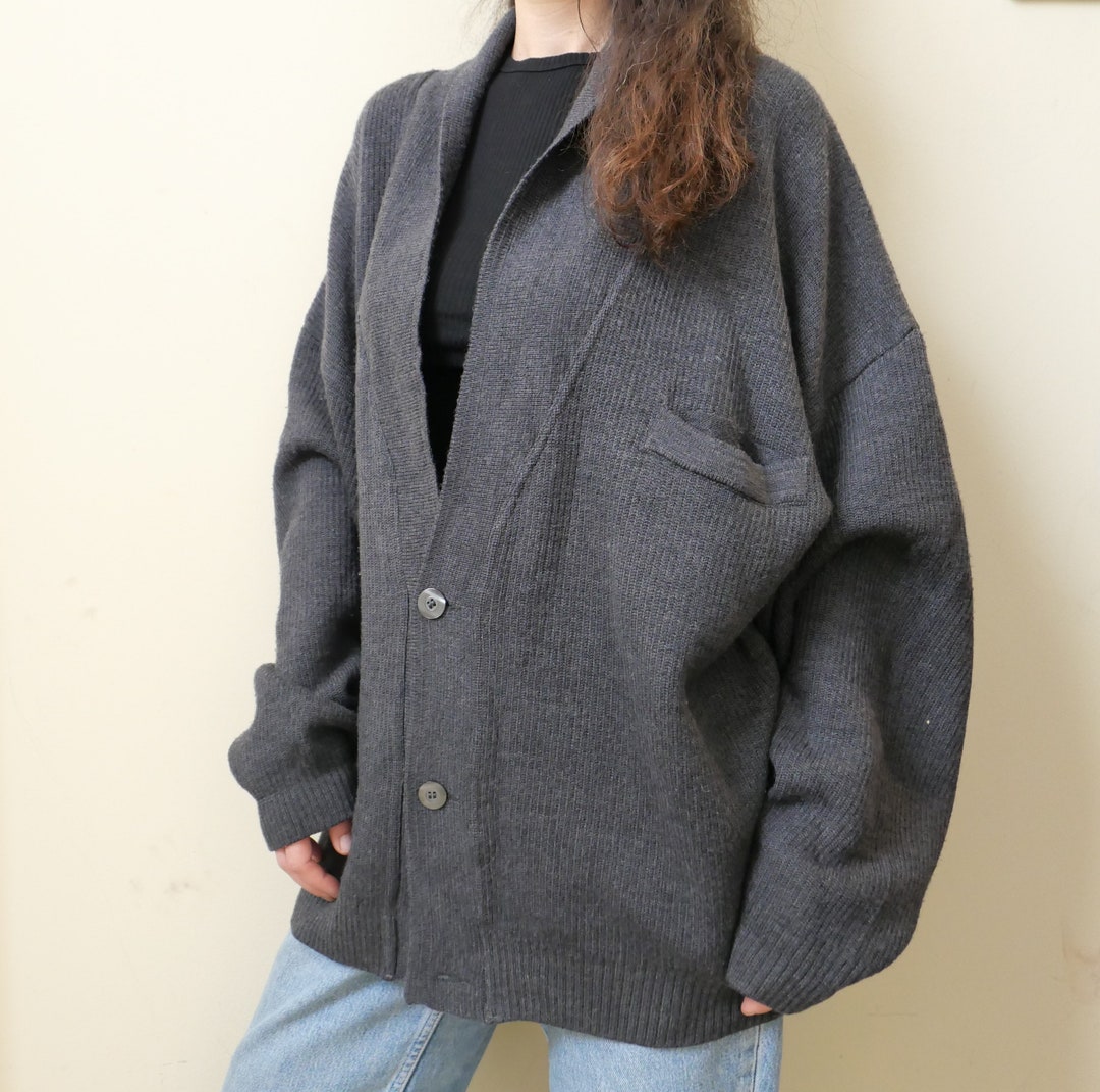 Vintage Italian Wool Blend Cardigan - Dark Grey Longline Cozy ...