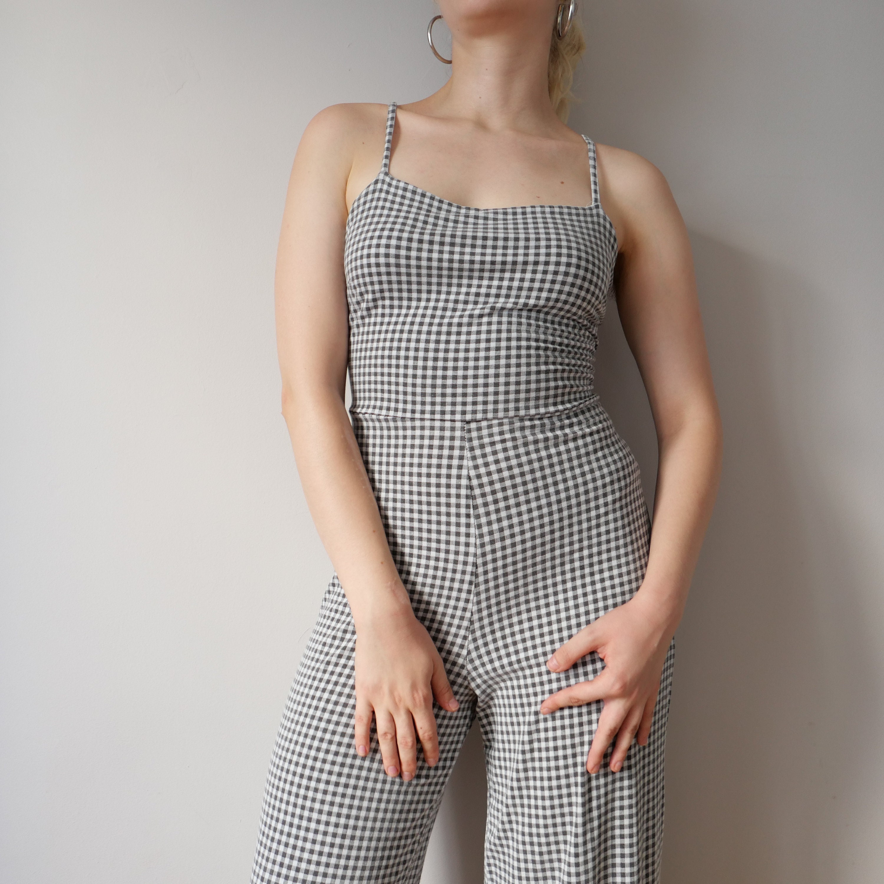 Vintage Vichy Black and White Open Back Culotte Minimalist Jumpsuit ...