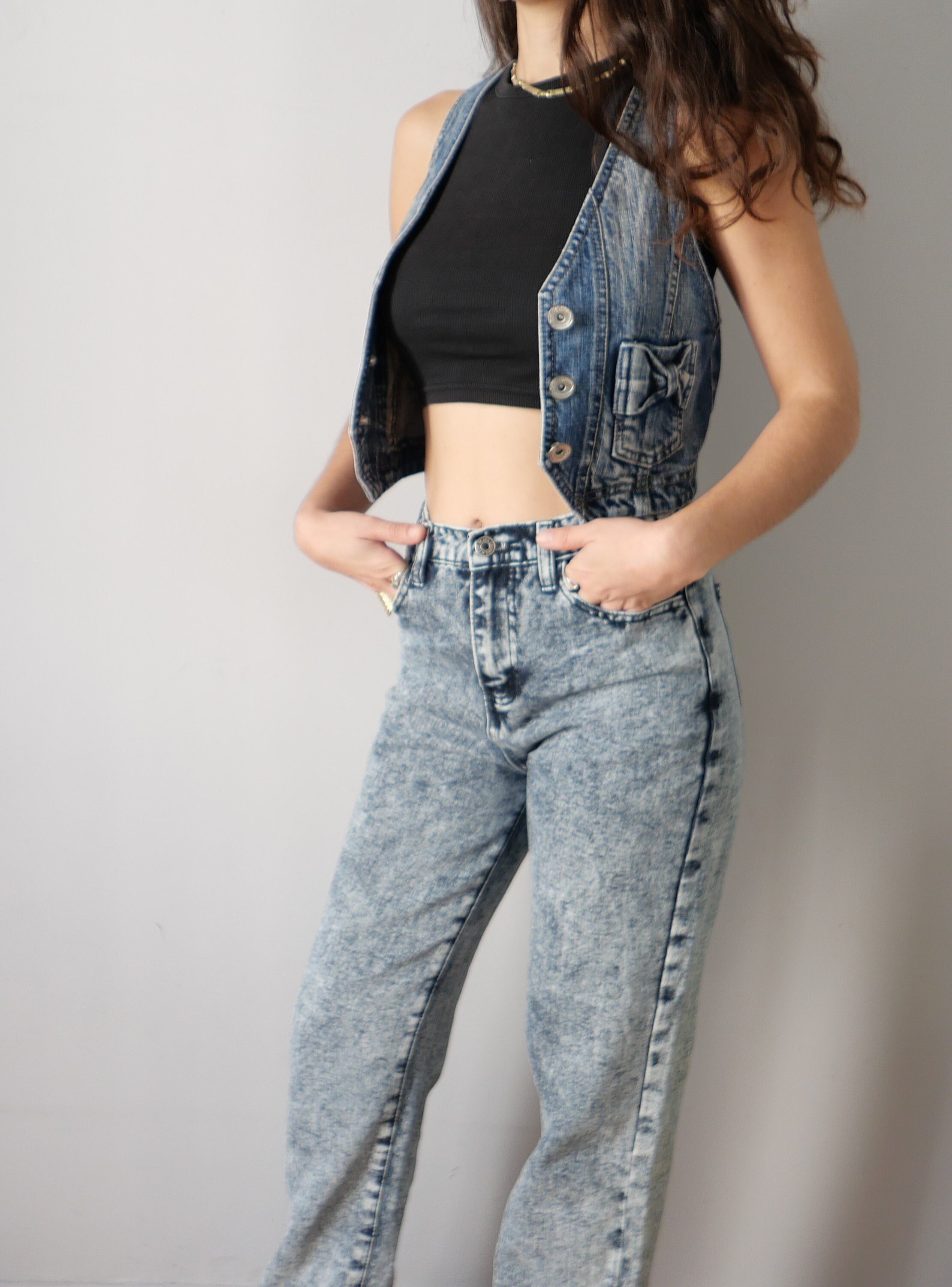 Vintage Denim Y2K Vest 2000s Style Blue Stone Wash Pure Denim - Etsy