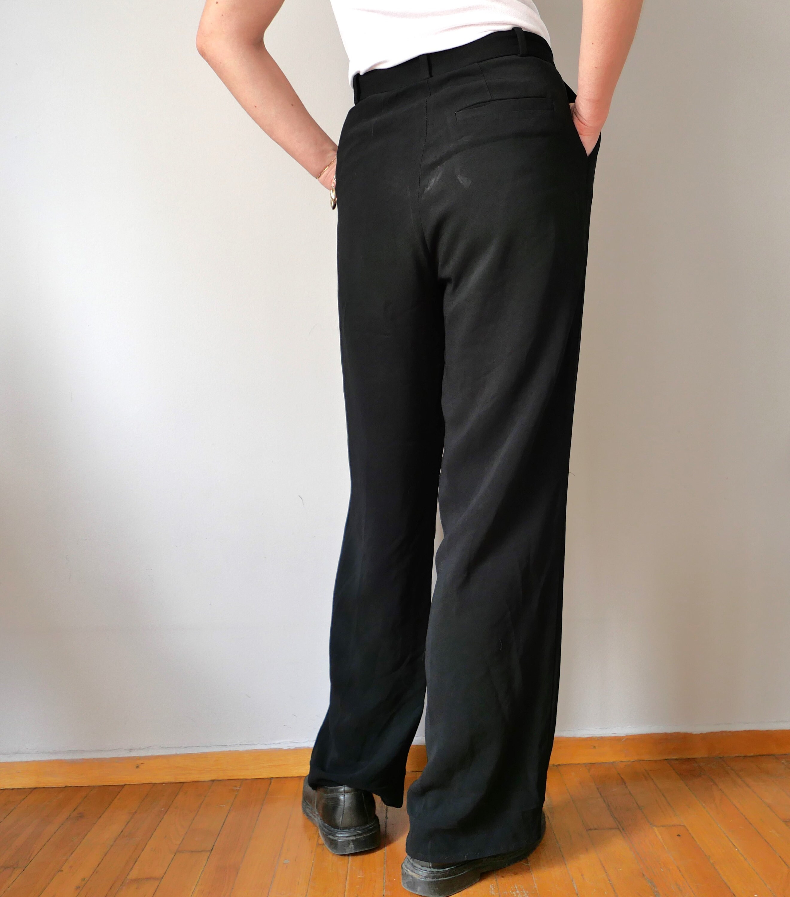 Vintage Minimalist High Rise Black Utility Basic Capsule Pants Unicolor ...
