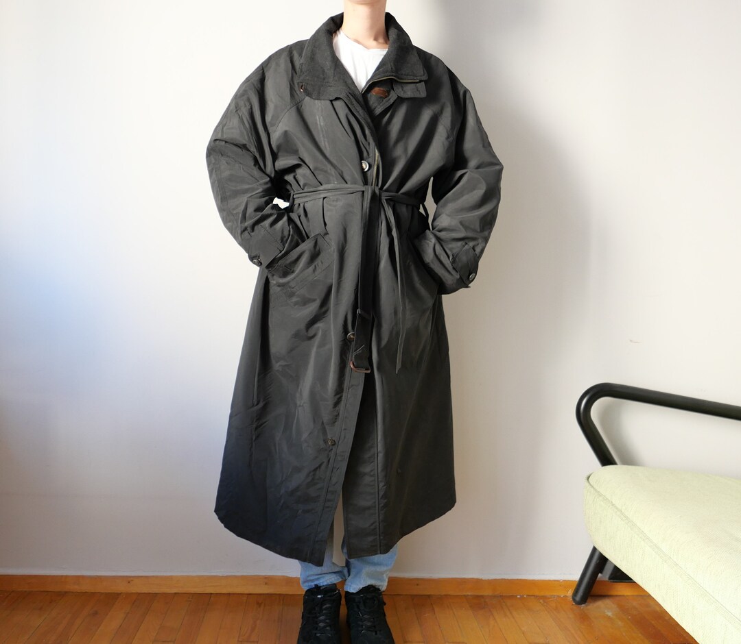 Vintage Long Black Parka Coat Basic Solid Piece With Detachable Wool ...