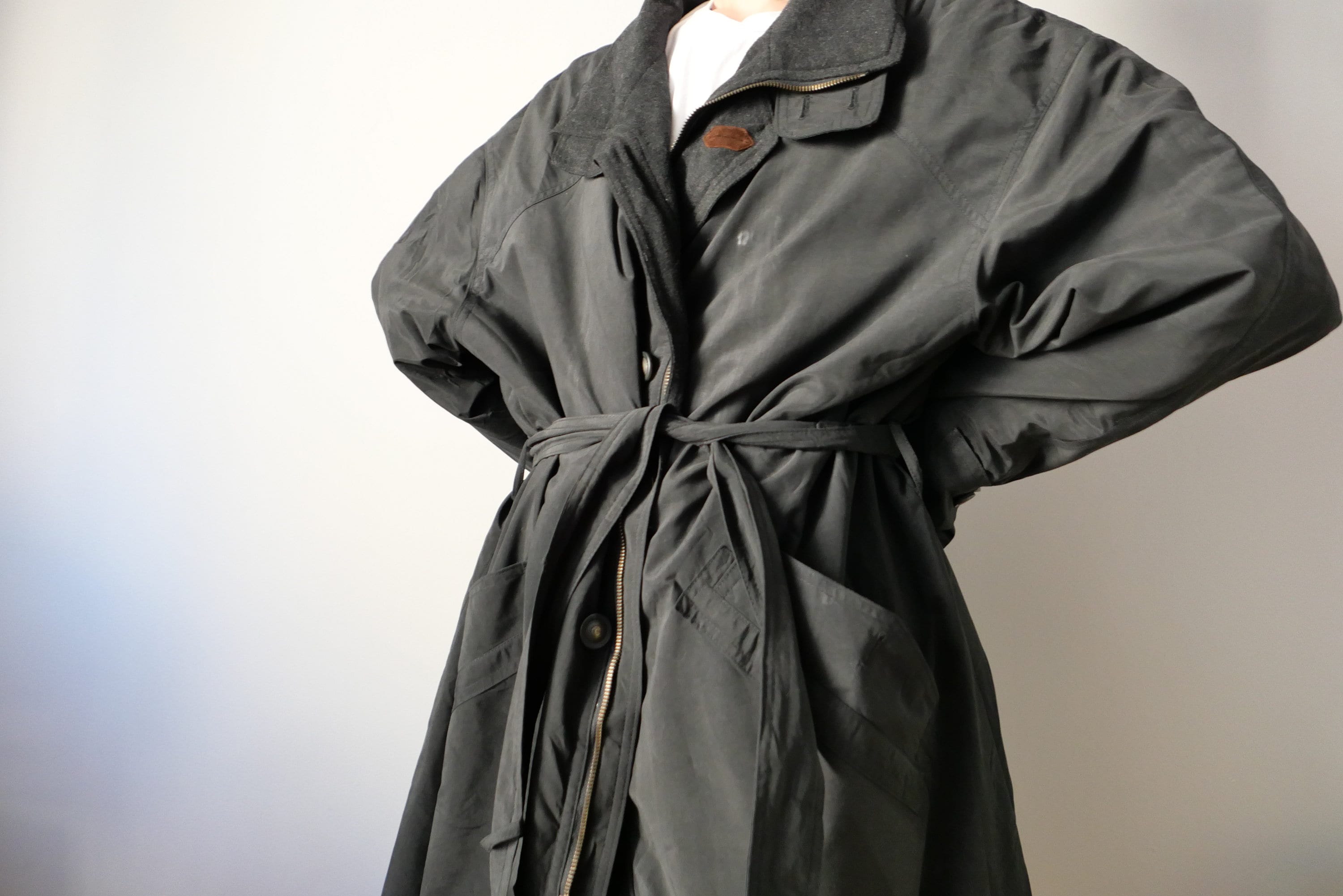 Vintage Long Black Parka Coat Basic Solid Piece With Detachable Wool ...