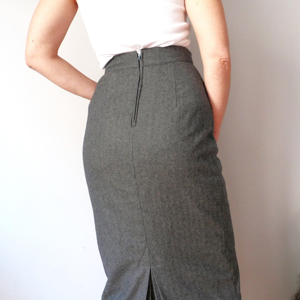 Vintage 80s Grey Wool Skirt Pencil Style Soft Wool Mid-calf Length Size M - Etsy
