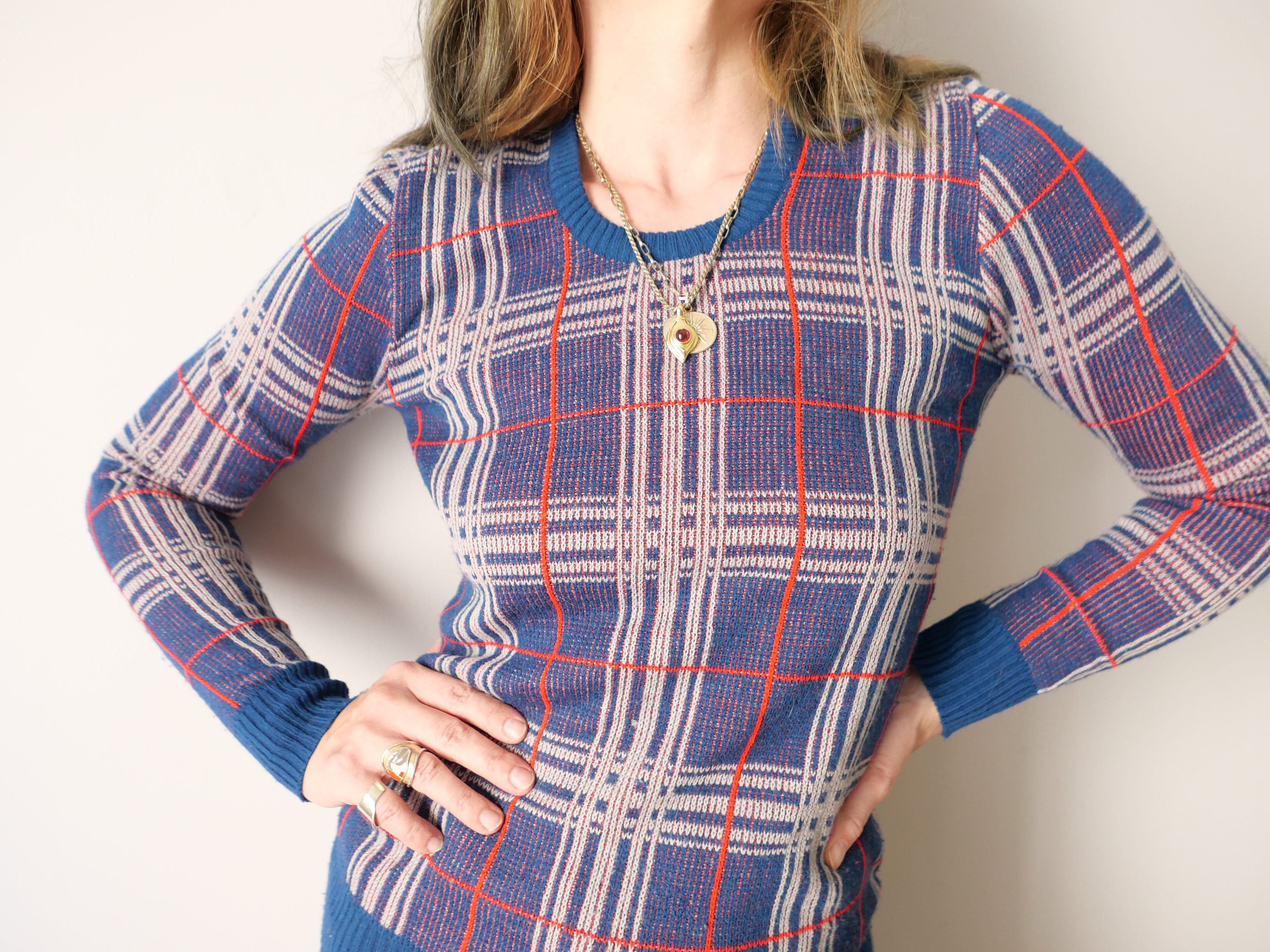 Vintage Check 90s Street Style Blue Red Basic Cut Unisex - Etsy