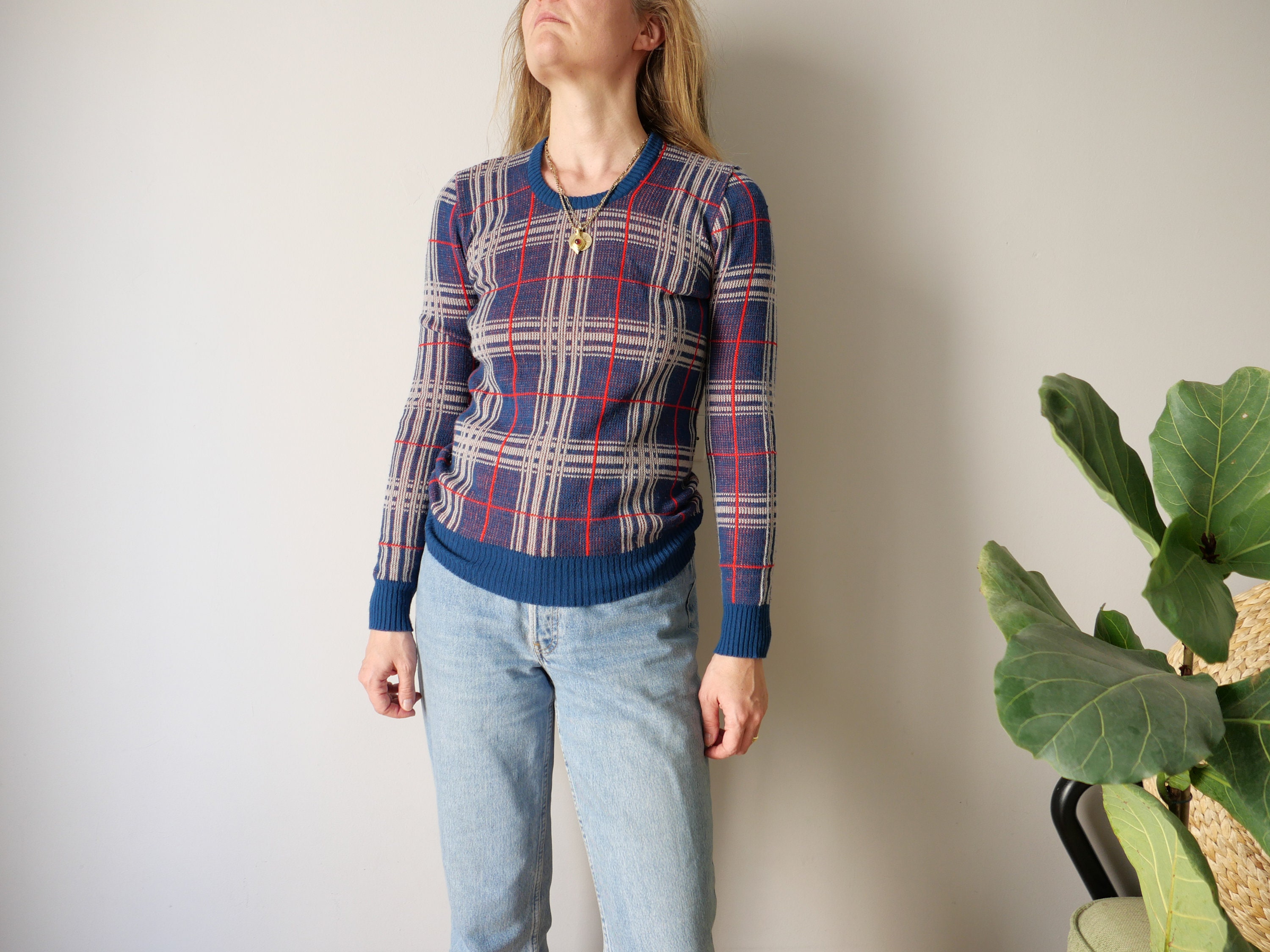Vintage Check 90s Street Style Blue Red Basic Cut Unisex - Etsy