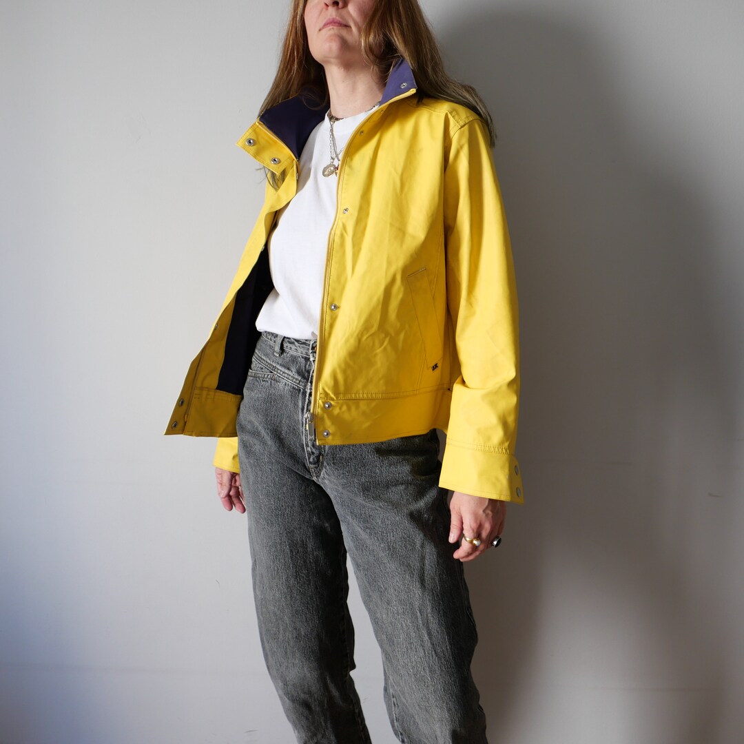 Vintage Vinyl Yellow Bomber Jacket Colour Block Jeantex Blue Basic Cut ...