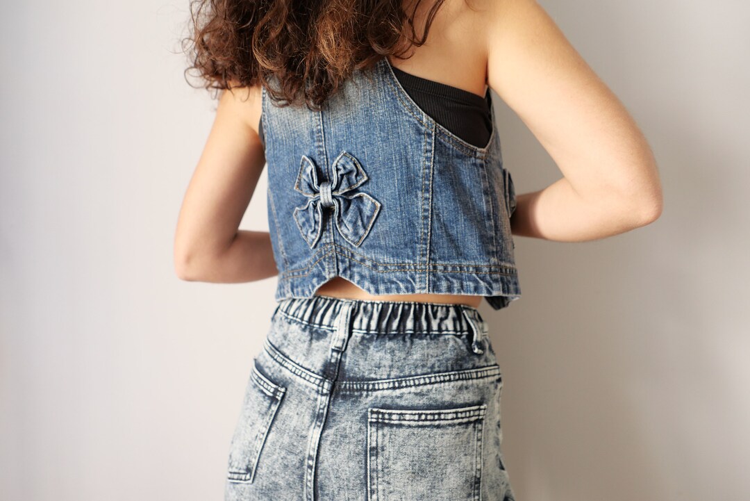 Vintage Denim Y2K Vest 2000s Style Blue Stone Wash Pure Denim Jeans ...