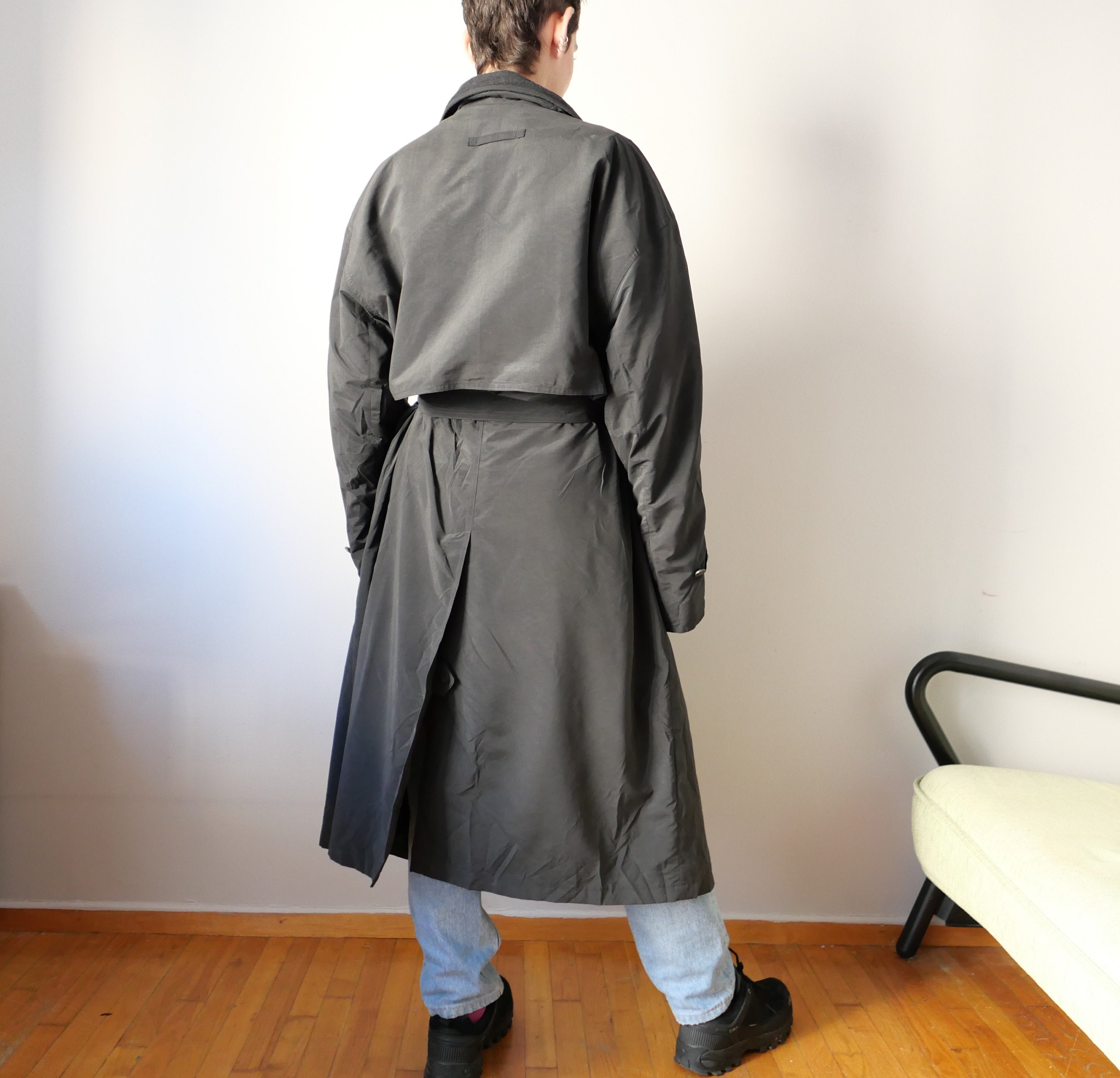 Vintage Long Black Parka Coat Basic Solid Piece With Detachable Wool ...