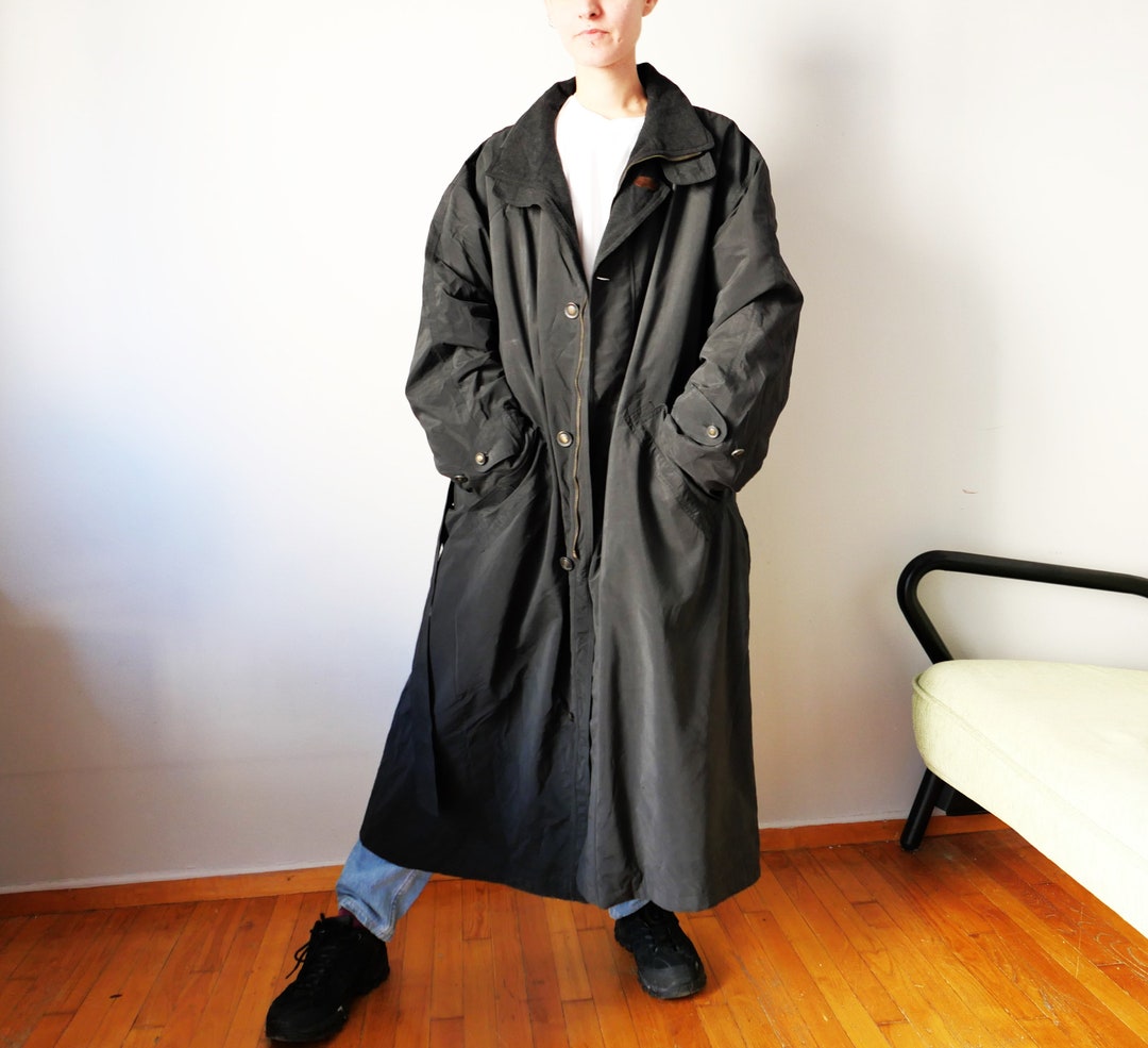 Vintage Long Black Parka Coat Basic Solid Piece With Detachable Wool ...