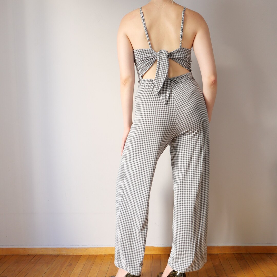 Vintage Vichy Black and White Open Back Culotte Minimalist Jumpsuit ...