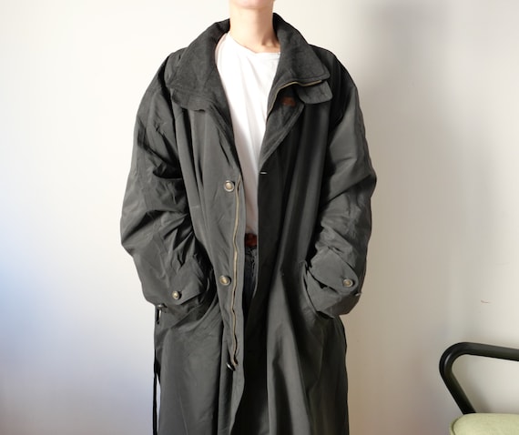 Vintage long black parka coat basic solid piece with … - Gem