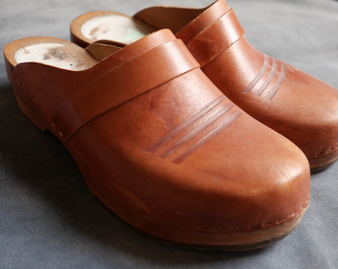 Vintage Leather Handmade Clogs Classic Wood Sole Made in France Unisex ...