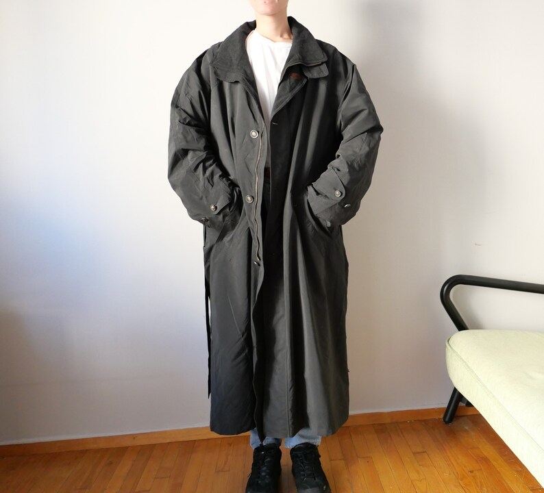 Vintage Long Black Parka Coat Basic Solid Piece With Detachable Wool ...