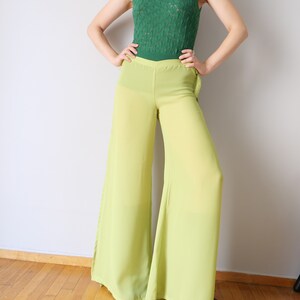 Vintage Green Flow Palazzo 90s Side Cuts Out Wide Culotte Pants ...